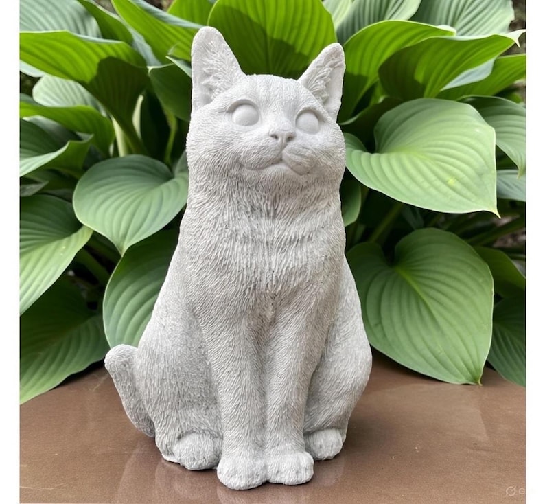 Concrete Sitting Cat Garden Statue 12 Inch Outdoor Memorial Sculpture ...