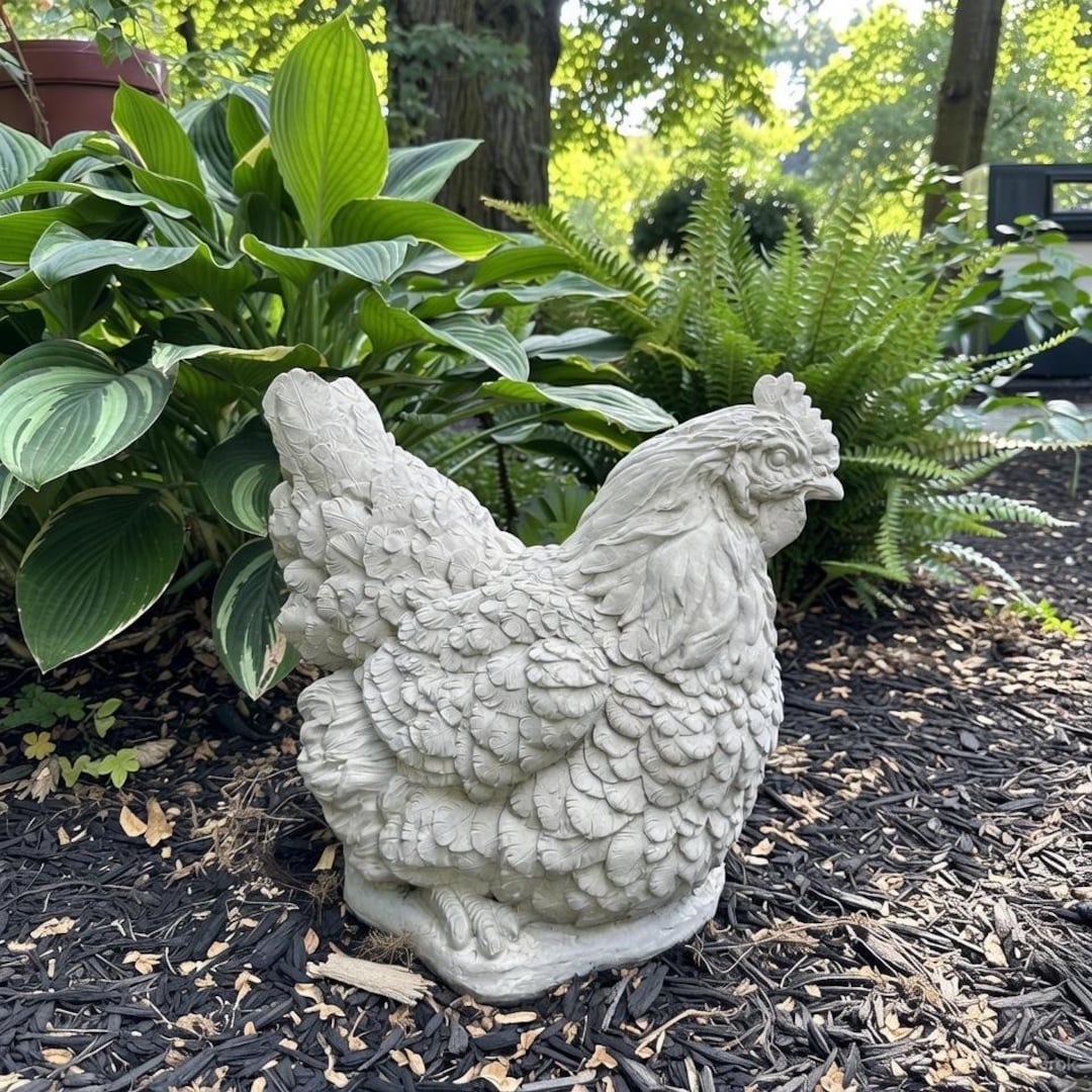 Concrete Chicken Statue Garden Sculpture 10" Outdoor Farmhouse Yard ...