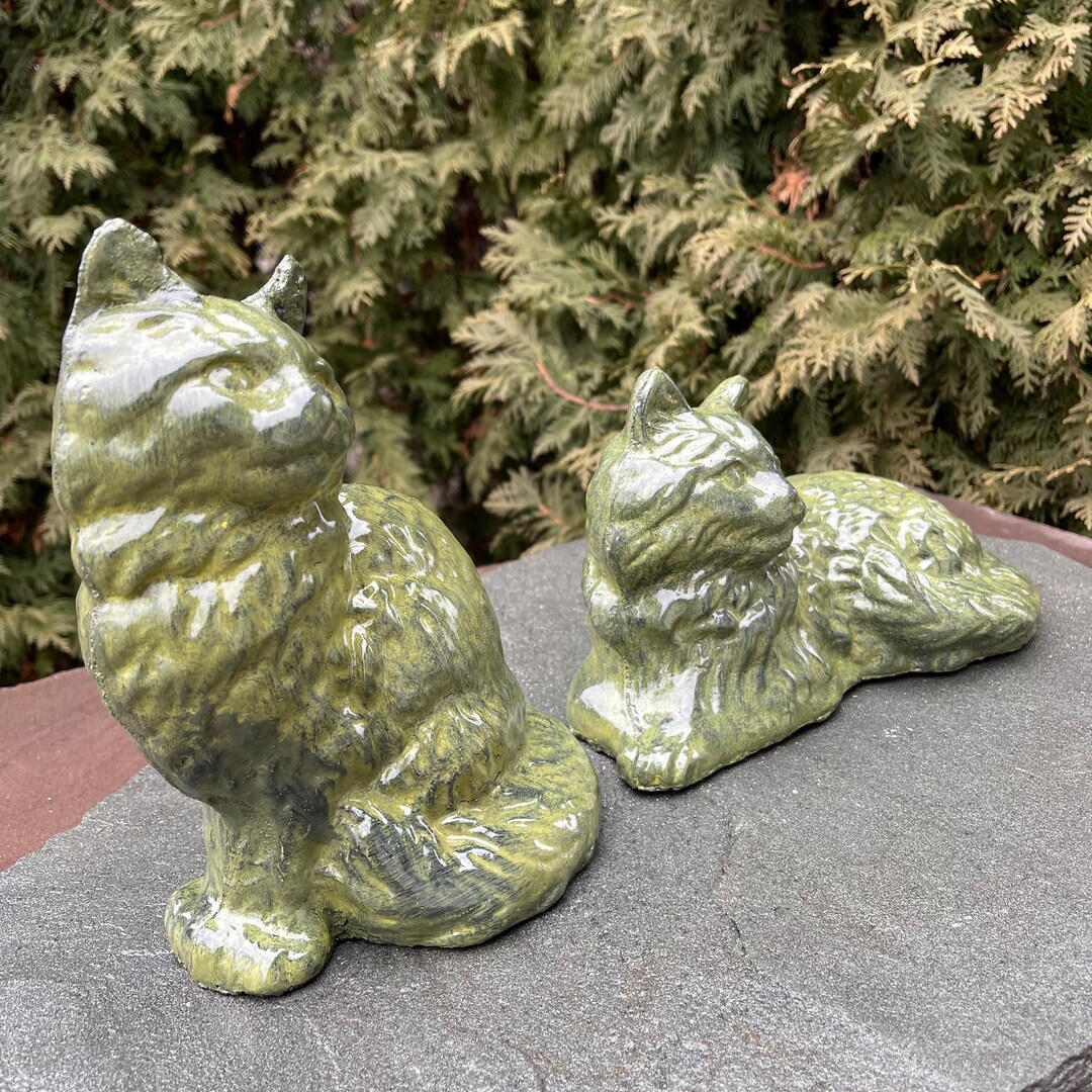 Cement Calico Cat Garden Statue Memorial Outdoor Remembrance Kitten ...