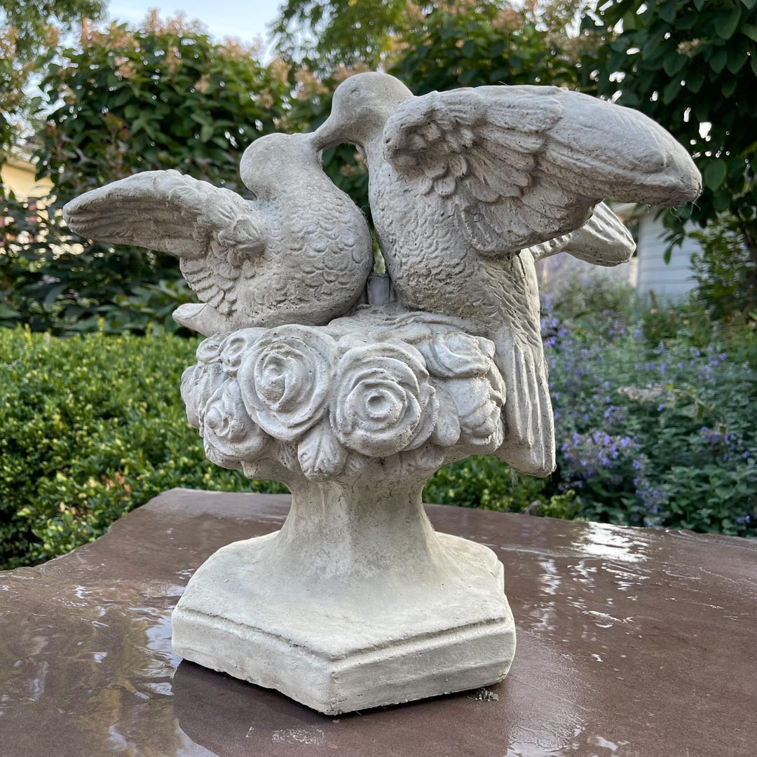 Kissing Doves Fountain Top 14" Concrete Bird Bath Spout Garden Statue ...