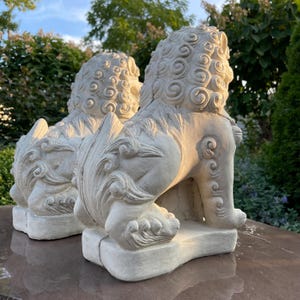 15.5 Concrete Foo Dog Statue Pair Male Female Feng Shui Garden ...