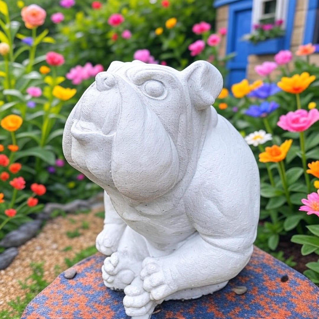 12” Bulldog Gift - Concrete Garden Statue - Outdoor English Dog ...
