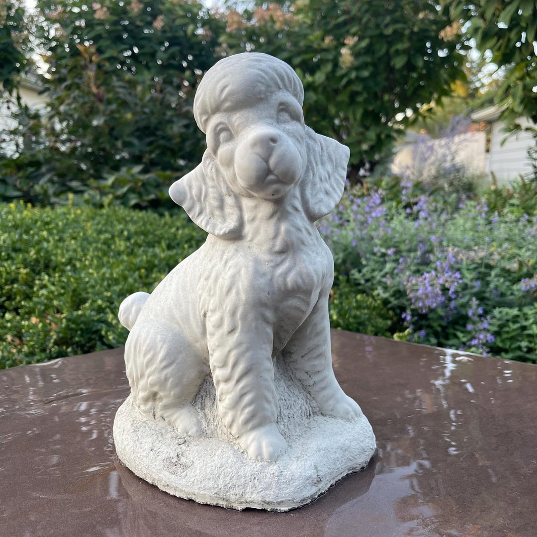 10.5 Concrete Poodle Statue Sitting Dog Figurine Outdoor Garden ...