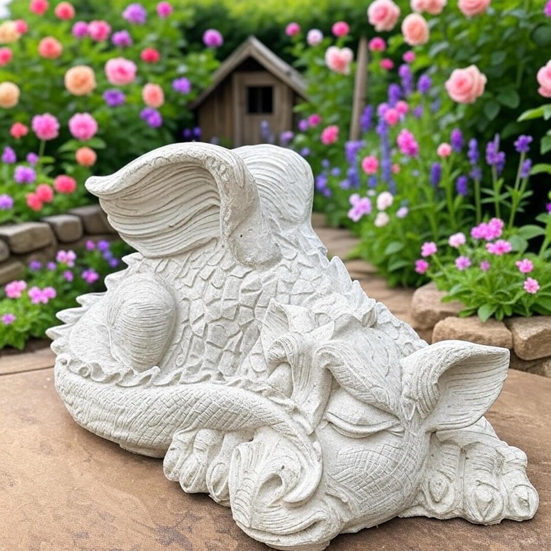 Concrete Dragon Statue for Garden Statuary 20" Large Sleeping Outdoor ...