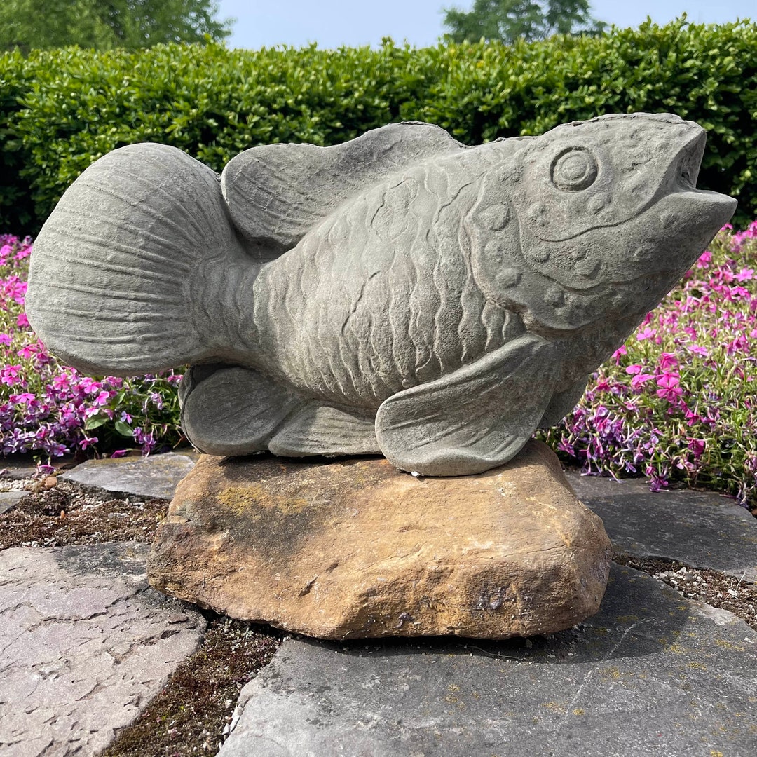 Large Concrete Koi Fish Statue: 17" Garden Sculpture, Pond Decor - Etsy
