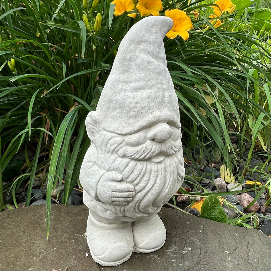 Modern Concrete Garden Gnome Statue 14" Whimsical Outdoor Yard Art ...