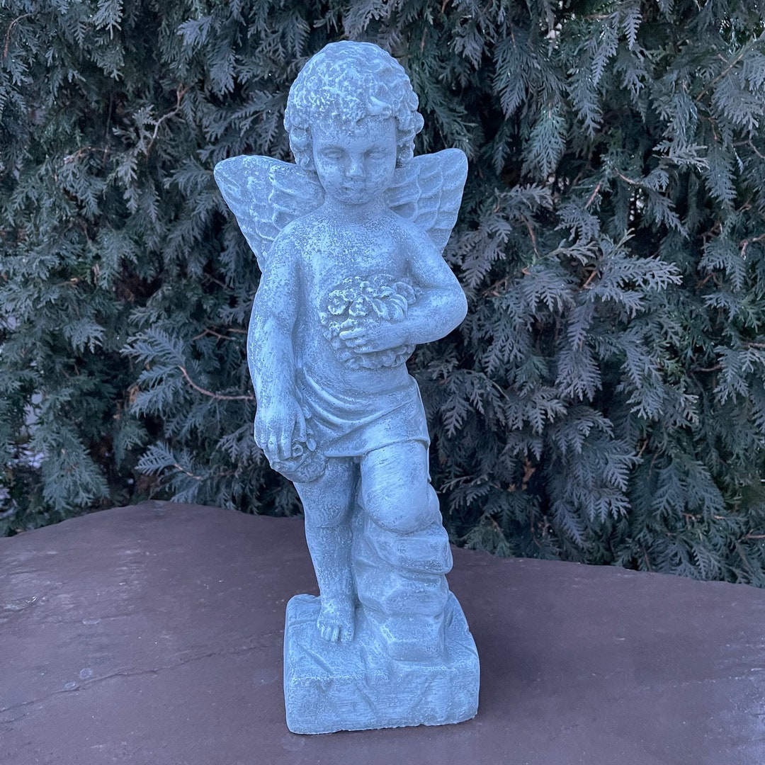 Concrete Angel Garden Statue Outdoor Painted 18 Cement Large Cherub ...