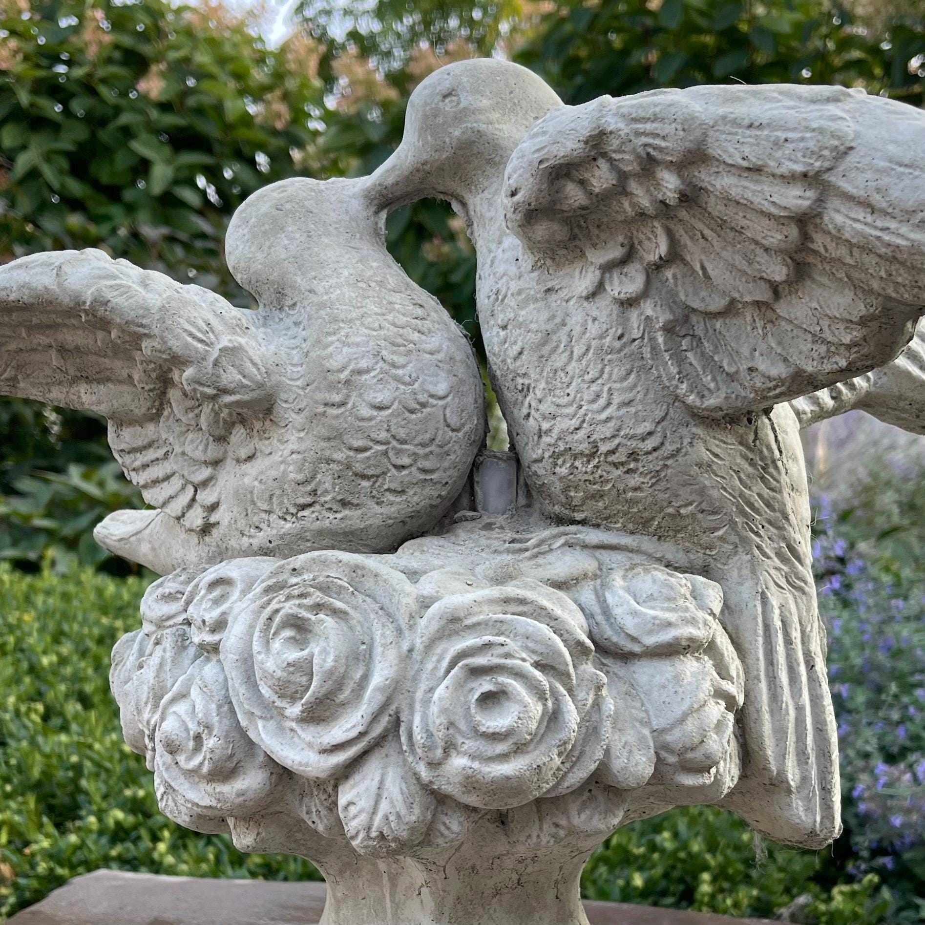 Kissing Doves Fountain Top 14" Concrete Bird Bath Spout Garden Statue ...