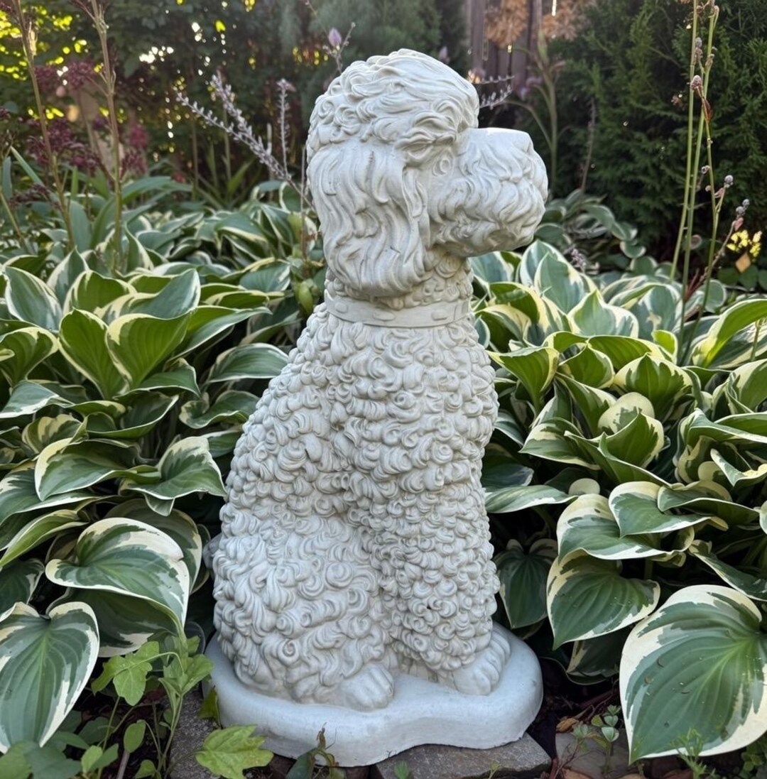 Large Concrete Poodle Statue 23" Garden Dog Memorial Yard Sculpture ...