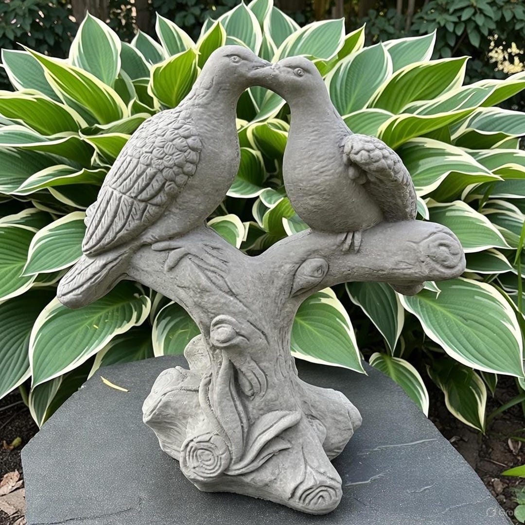 Kissing Dove Garden Statue 15 Inch Concrete Love Birds USA Made Yard ...