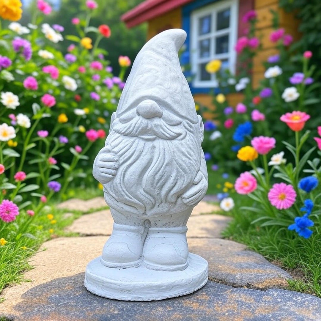 Modern Garden Gnome Statue - 15" Whimsical Concrete Figurine With Hat ...