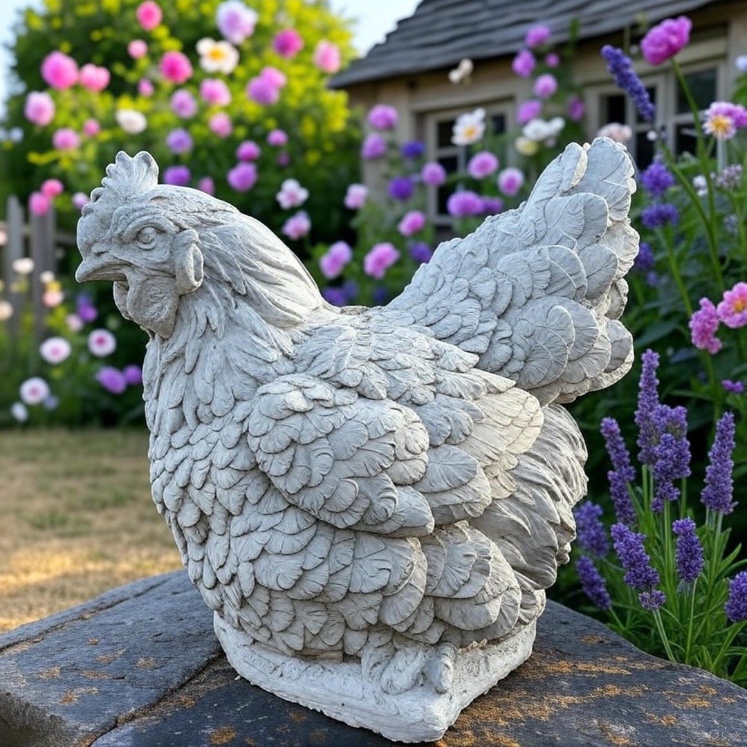 Concrete Chicken Statue Garden Sculpture 10" Outdoor Farmhouse Yard ...