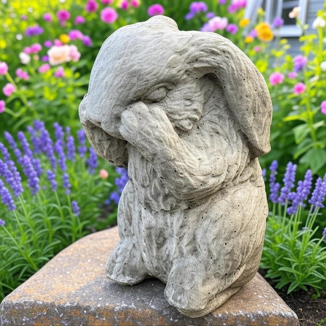 Bunny Rabbit Garden Statue - 10" Unique Outdoor Concrete Decor, Cute ...