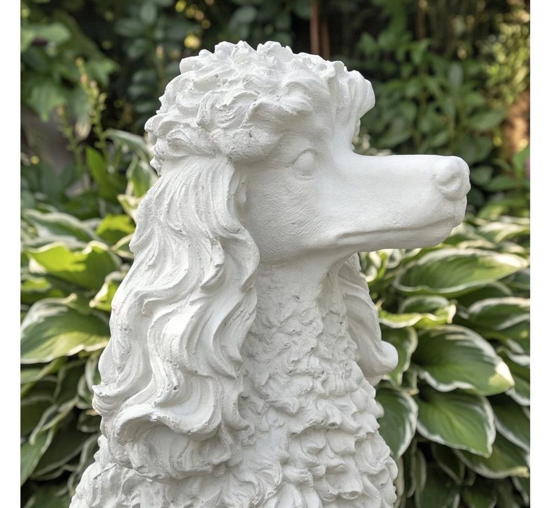 Concrete Poodle Garden Statue 14 Inch Outdoor Dog Sculpture Yard Decor ...