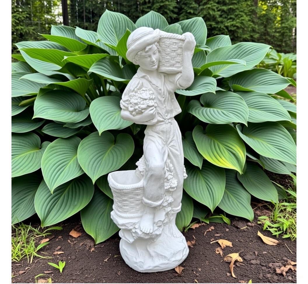 21" Italian Concrete Man Garden Statue: European Style Cement Lawn ...