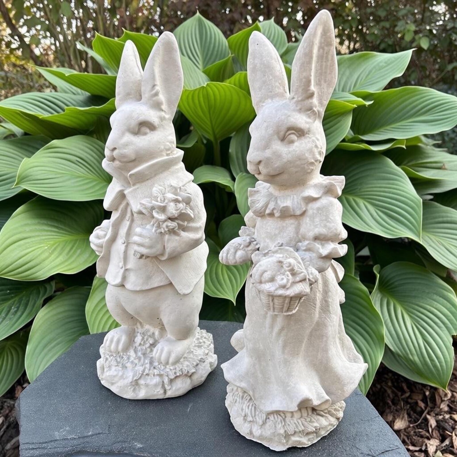 Large Lily Bobtail & Peter Rabbit Garden Statue Set 17" Beatrix Potter ...