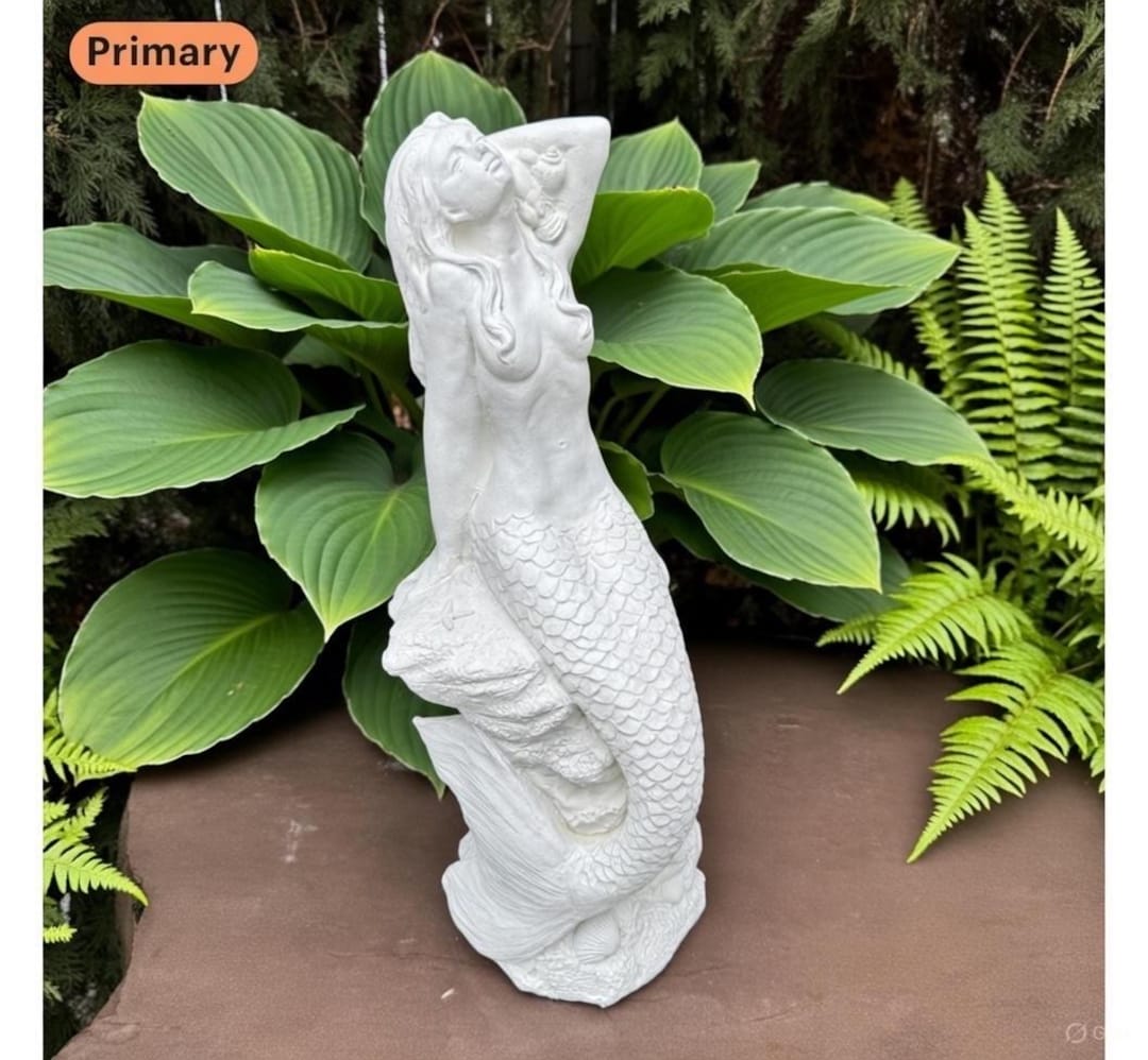 Nautical Coastal Art: 19.5" Painted Concrete Mermaid Garden Statue ...