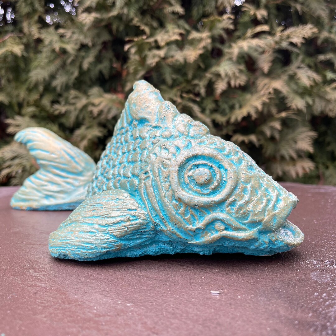 Concrete Fish Garden Statue Large 13.5 Painted Outdoor Asian Faux ...