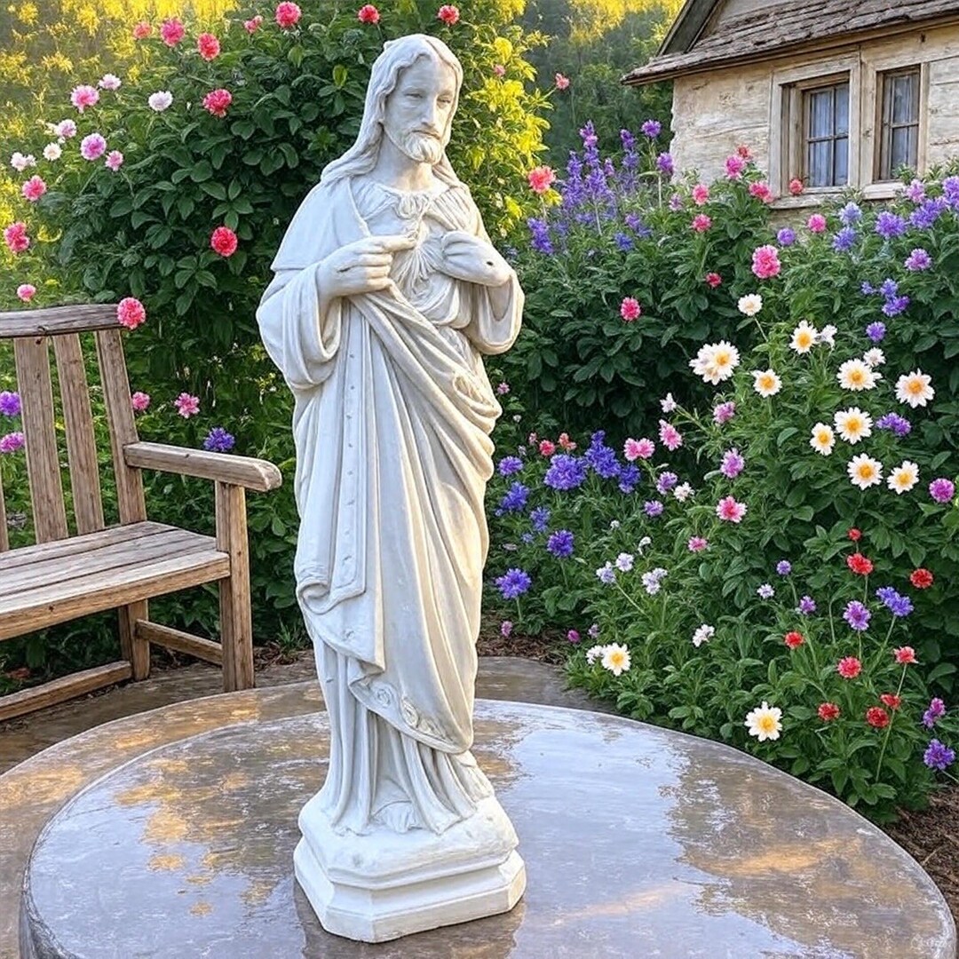 Sacred Heart Of Jesus Garden Statue – Large 20" Concrete Catholic ...