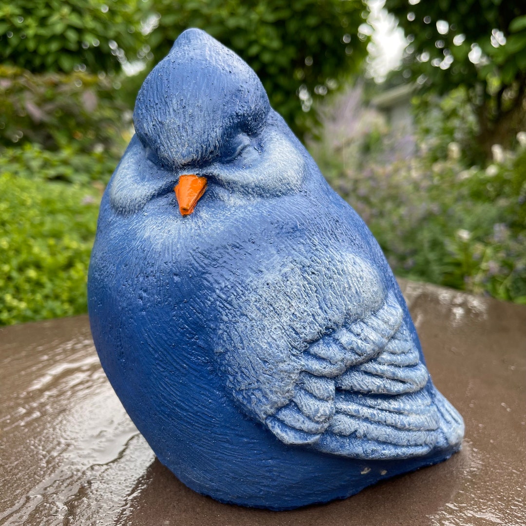 Concrete Bird Garden Statuary 8 Large Outdoor Painted Cement Blue Bird ...