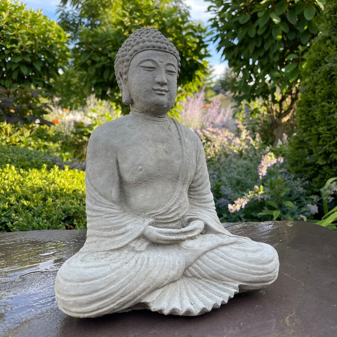 12 Concrete Buddha Statue Meditating Zen Garden Decor Outdoor Sitting ...