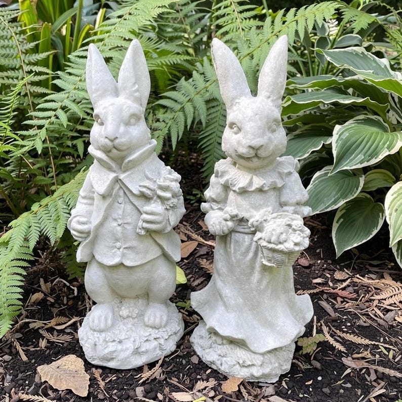 Large Lily Bobtail & Peter Rabbit Garden Statue Set 17" Beatrix Potter ...