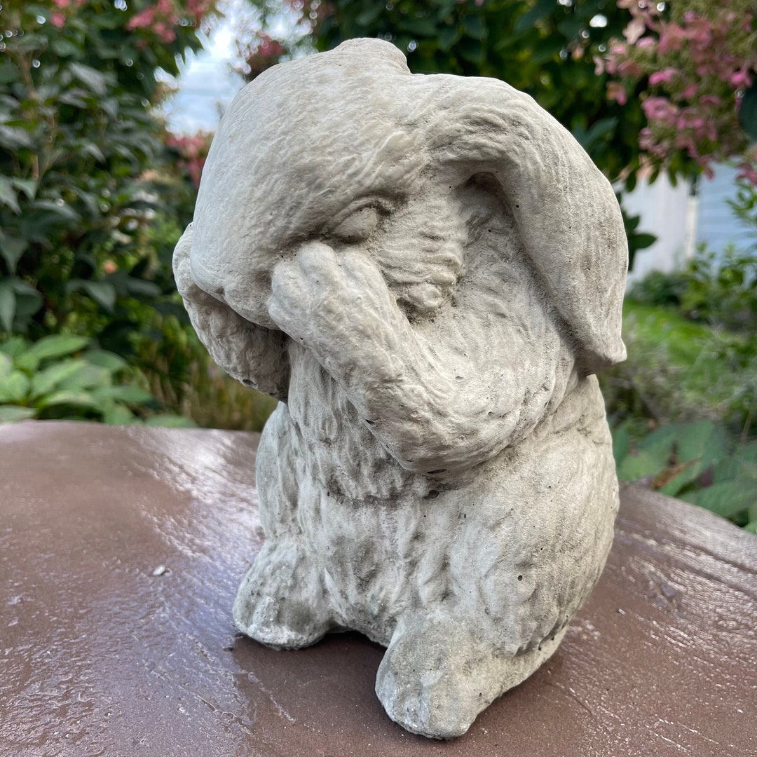 Concrete Bunny Rabbit Garden Statue - 10" Unique Outdoor Decor, Cute ...