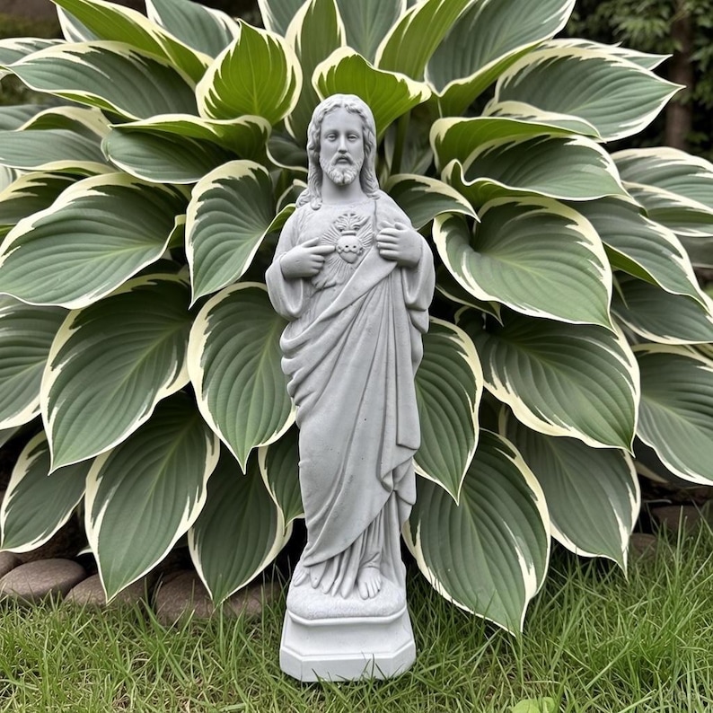 12" Jesus Figurine - Sacred Heart of Jesus Concrete Garden Statue for ...