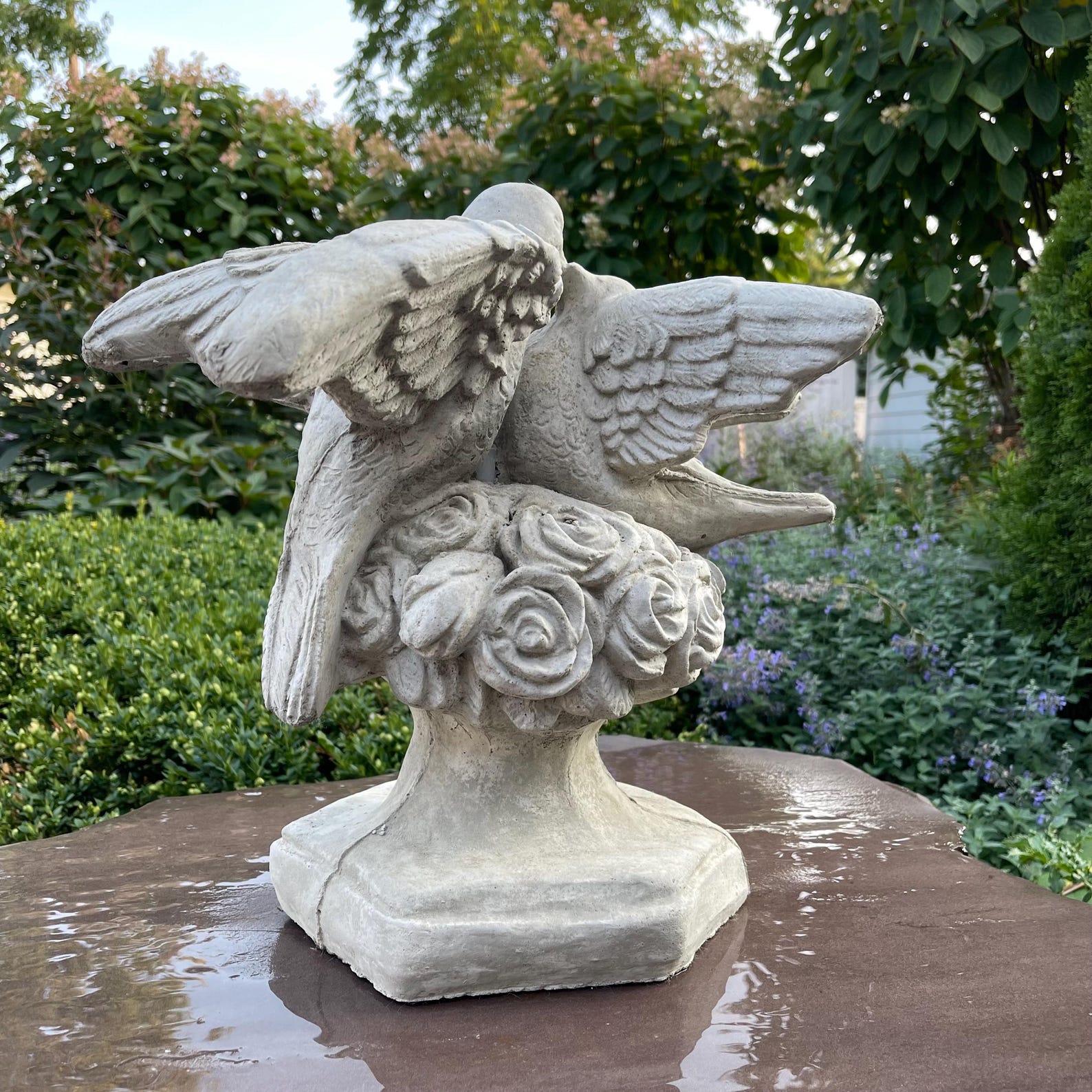 Kissing Doves Fountain Top 14" Concrete Bird Bath Spout Garden Statue ...