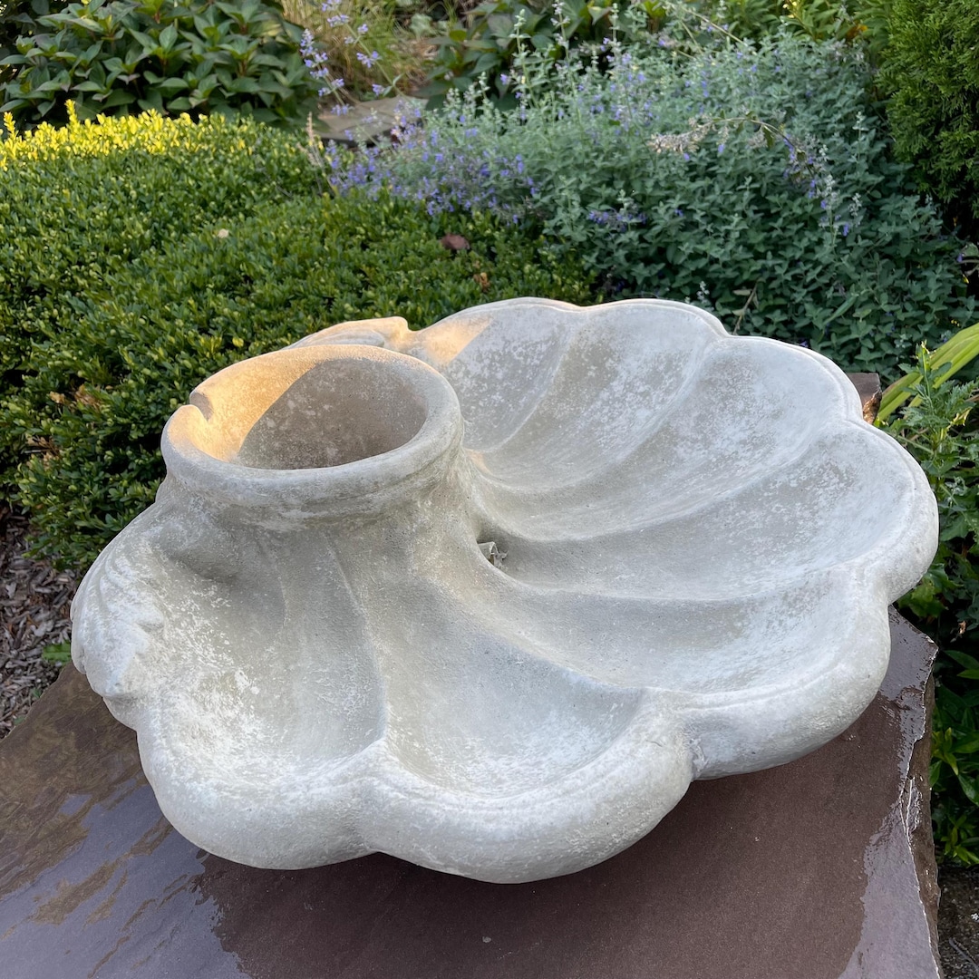 Large Concrete Fountain Bowl: 23" Outdoor Shell-shaped Garden Water ...