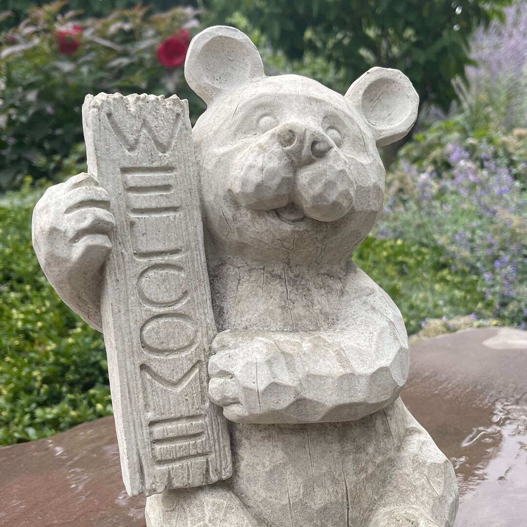 12” Concrete Bear Garden Statue - Sitting Black Bears Wildlife ...