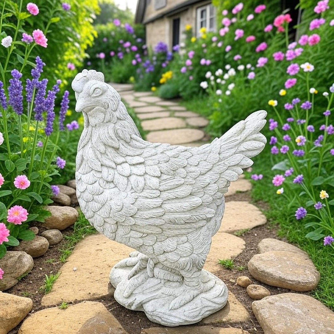 16” Large Chicken Garden Statue – Concrete Yard Art Lawn Ornament Gift ...