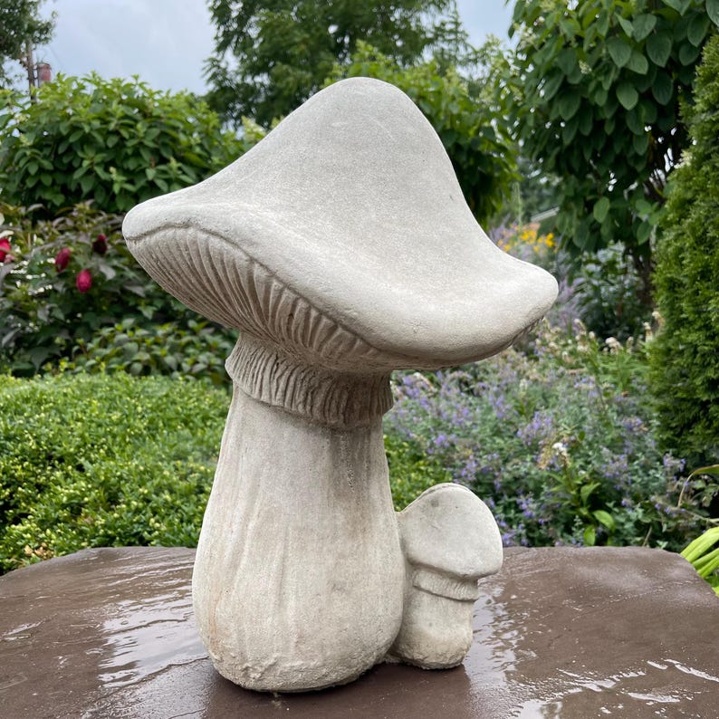 19 Inch Handmade Concrete Mushroom Garden Statue Whimsical Toadstool ...