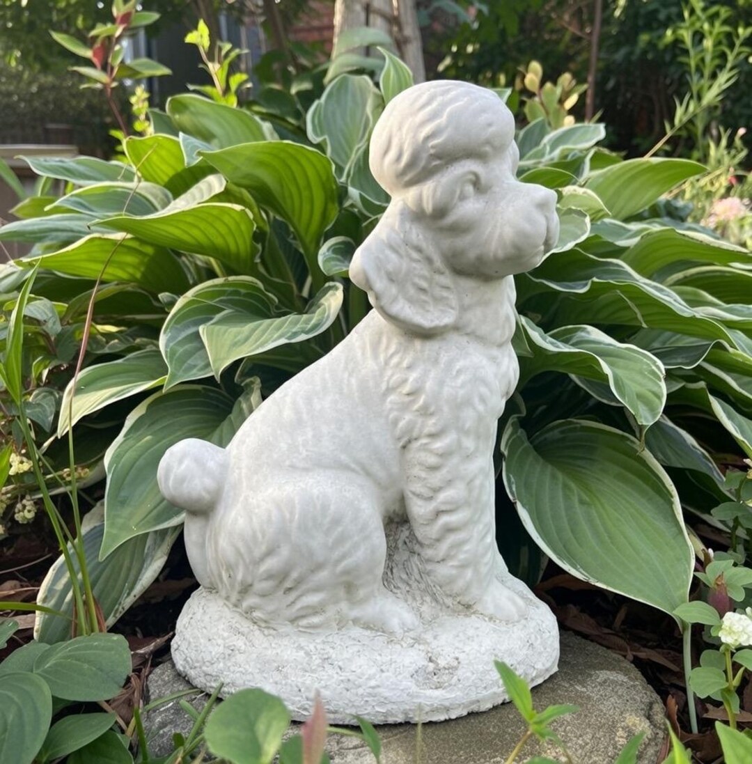 Handmade Concrete Poodle Garden Statue 10.5" Dog Memorial Figurine ...