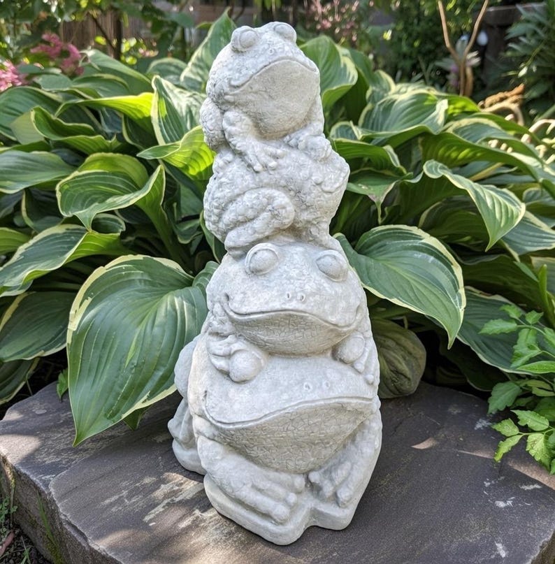 Concrete Frog Stack Statue 13 Inch Outdoor Garden Sculpture Stacked ...