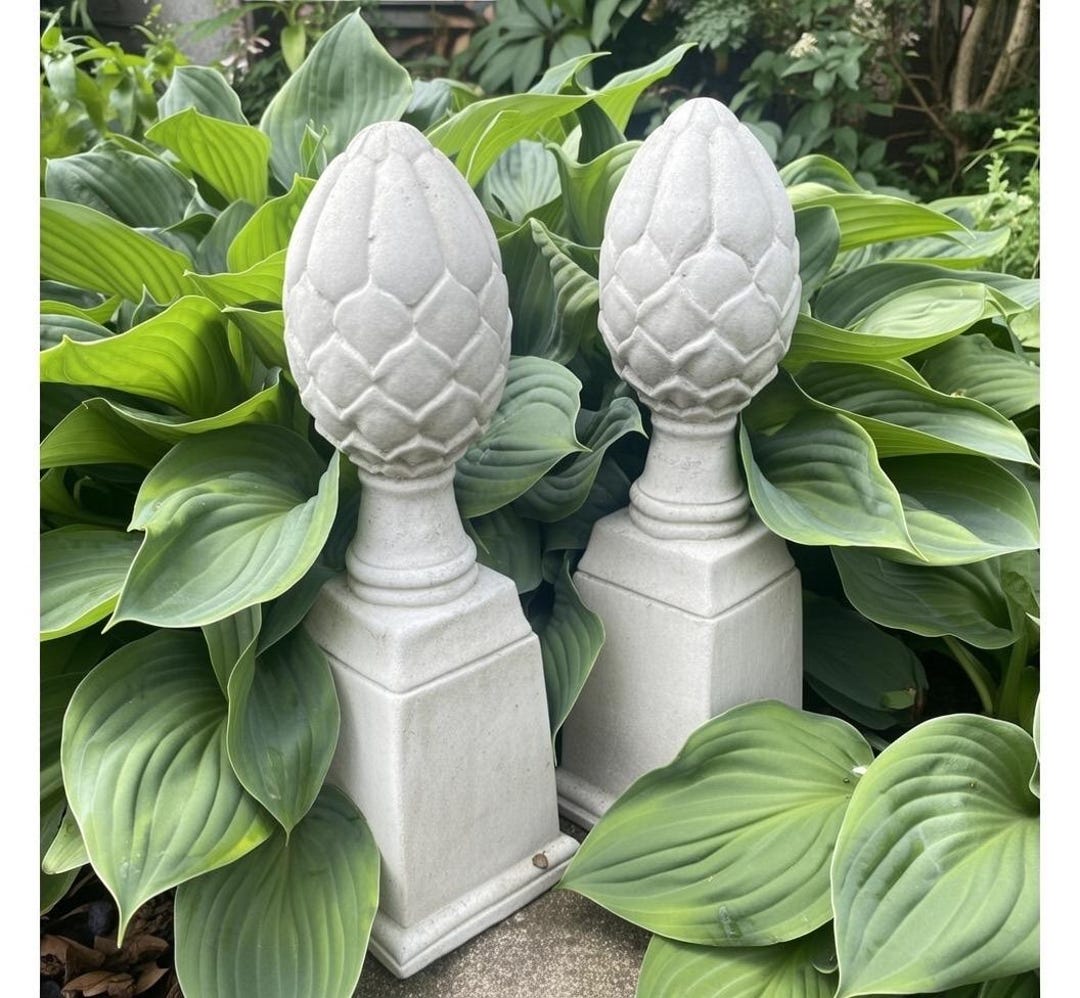Artichoke Finial Statues Set of 2: 14" Concrete Garden Sculptures for ...