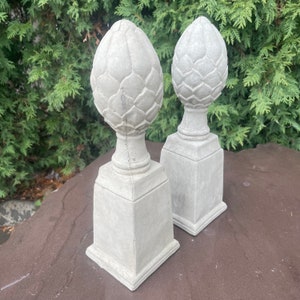 Artichoke Finial Statues Set of 2: 14" Concrete Garden Sculptures for ...