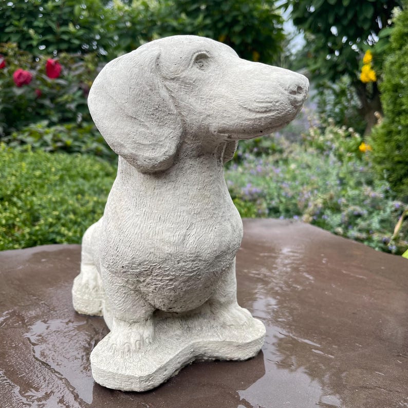 Concrete Dachshund Garden Statue 16 Inch Wiener Dog Memorial Figurine ...
