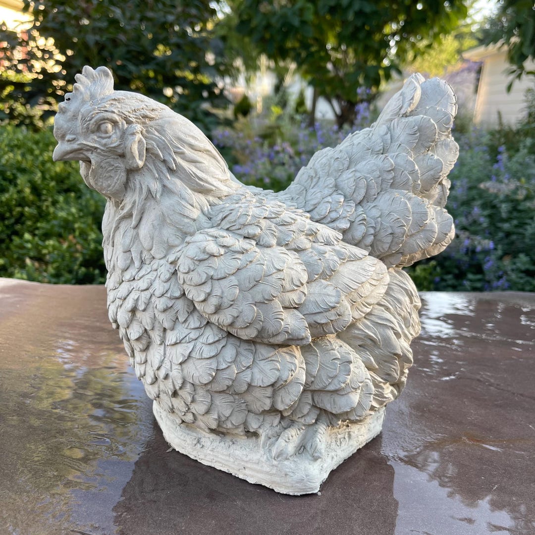 10” Concrete Chicken Garden Statue – Yard Art, Ornament Gift, Rustic ...
