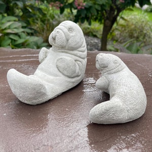 Concrete Manatee Garden Statue Pair 6.75 Cement Outdoor Lawn Ornaments ...