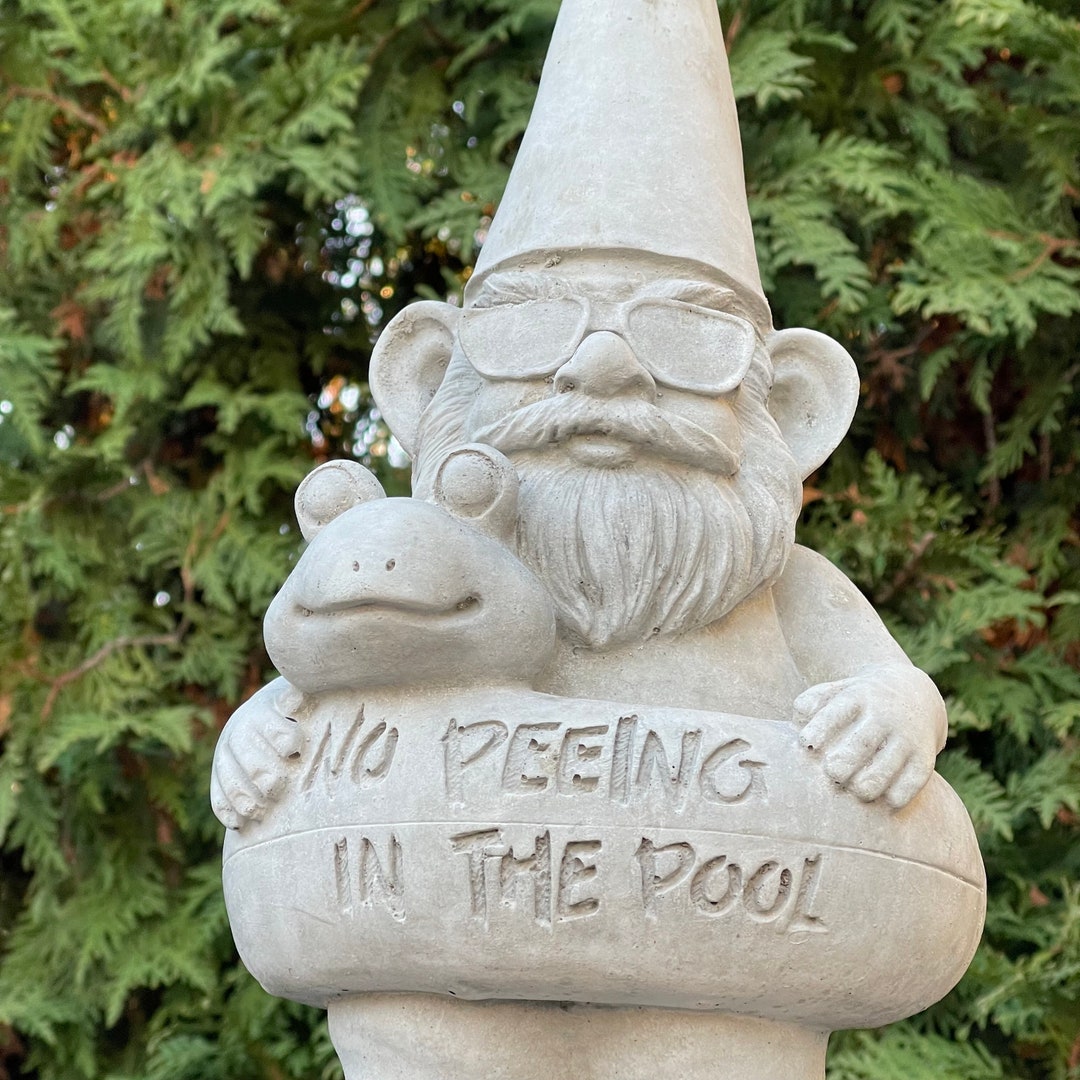 Large Concrete Garden Gnome Statue 17 Cement No Peeing in the Pool ...