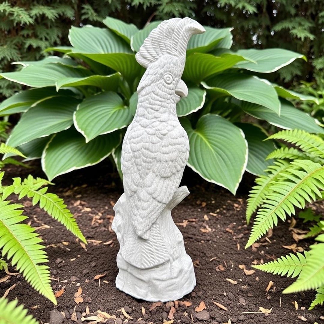 Cockatoo Bird Statue: 13 Inch Concrete Garden Sculpture Outdoor Parrot ...