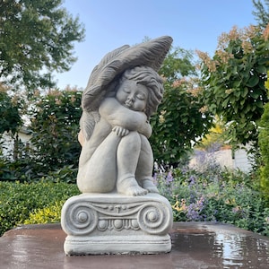 20 Large Concrete Angel Statue Sitting Cherub Garden Sculpture Outdoor ...