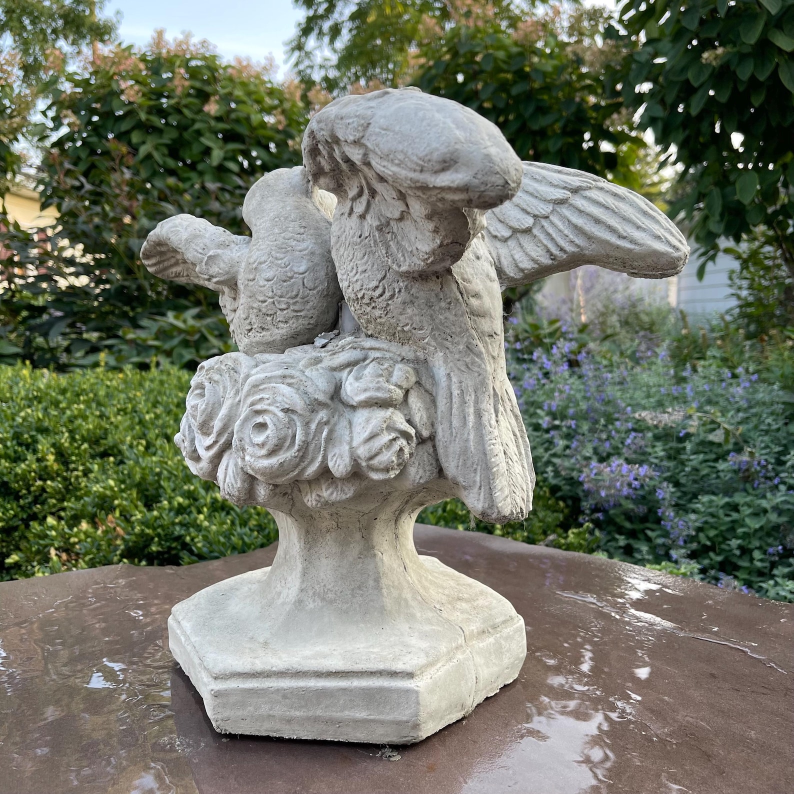Kissing Doves Fountain Top 14" Concrete Bird Bath Spout Garden Statue ...