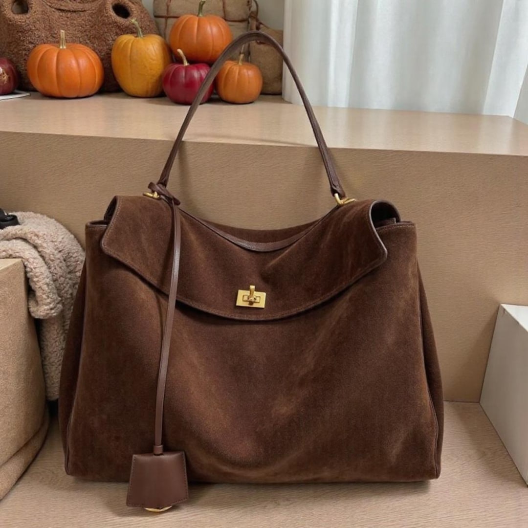 Brown Suede Bag Leather Tote Bag Large Minimalist Underarm Bag Women's ...