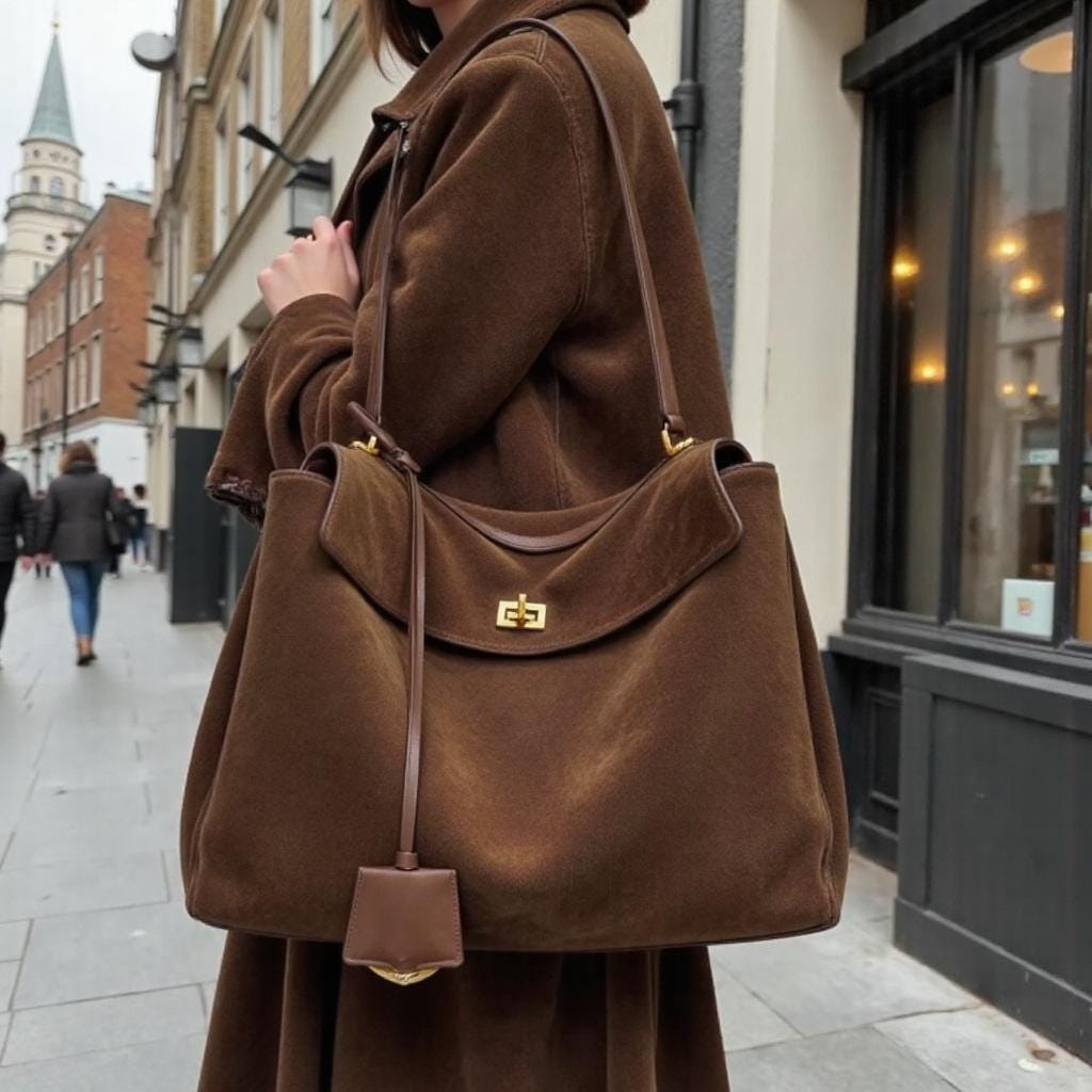 Brown Suede Bag Leather Tote Bag Large Minimalist Underarm Bag Women's ...