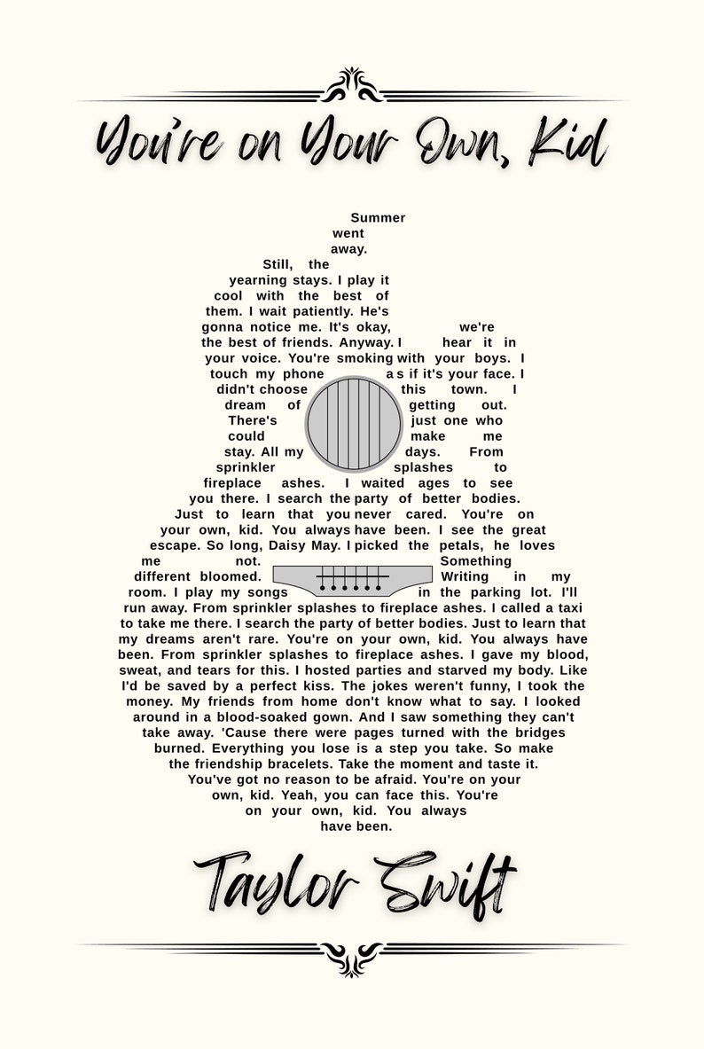 You're on Your Own Kid, Taylor Swift Lyrics, Taylor Swift Poster, Music Wall Art, Taylor Swift ...