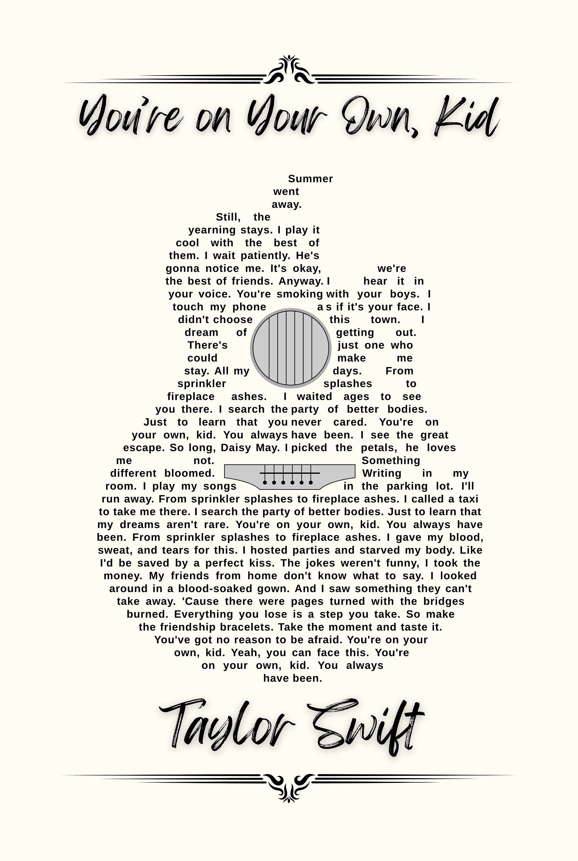 You're on Your Own Kid, Taylor Swift Lyrics, Taylor Swift Poster, Music Wall Art, Taylor Swift ...