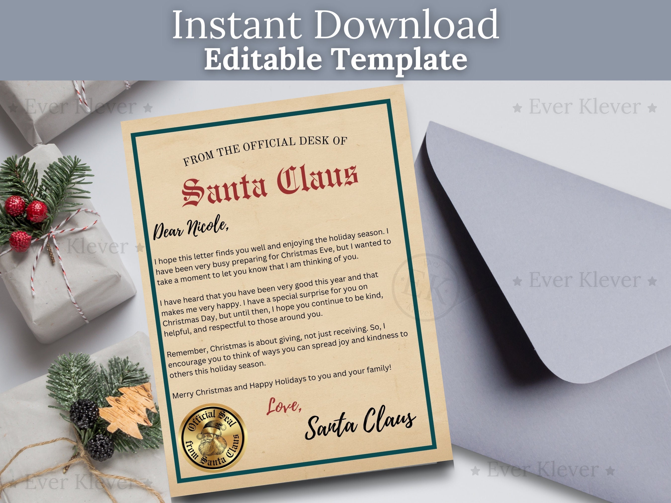 Letter From Santa, Letter From Santa Template, Editable Santa Letter ...