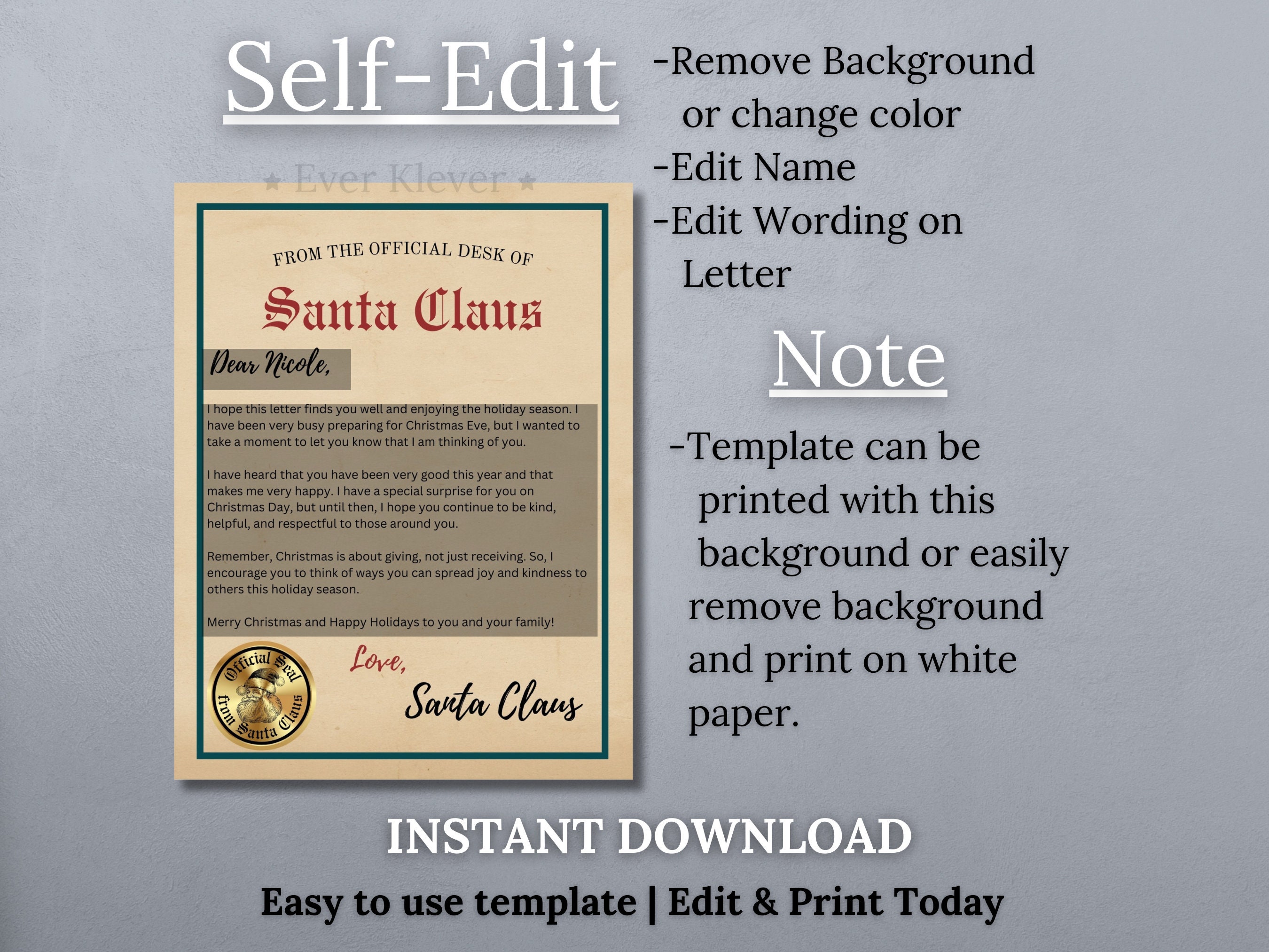 Letter From Santa, Letter From Santa Template, Editable Santa Letter ...